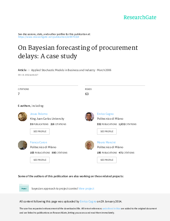 (PDF) On Bayesian forecasting of procurement delays: a case study