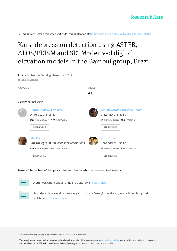 Pdf Karst Depression Detection Using Aster Alos Prism And Srtm Derived Digital Elevation