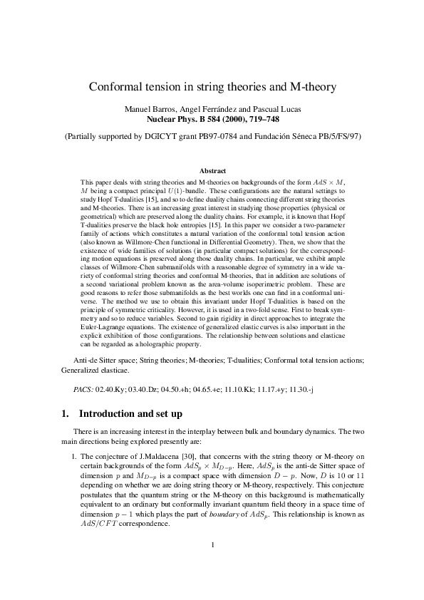 (PDF) Conformal tension in string theories and M-theory