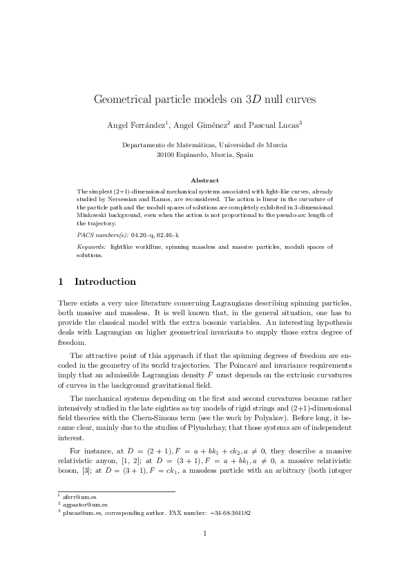 (PDF) Geometrical particle models on 3D null curves