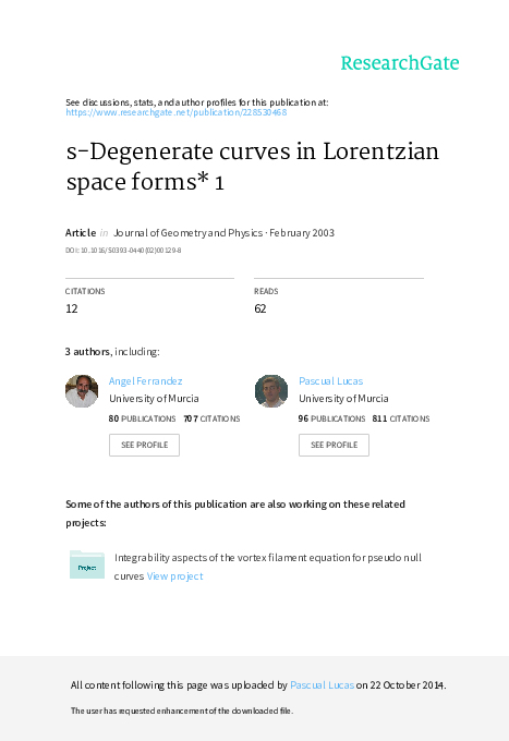 (PDF) s-Degenerate curves in Lorentzian space forms