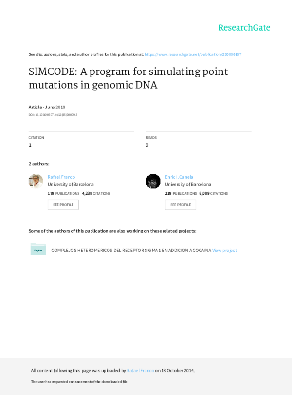 (PDF) SIMCODE: A program for simulating point mutations in genomic DNA