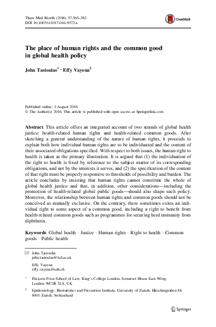 (PDF) The place of human rights and the common good in global health policy