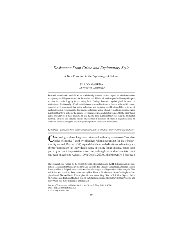 (PDF) Desistance From Crime and Explanatory Style: A New Direction In ...