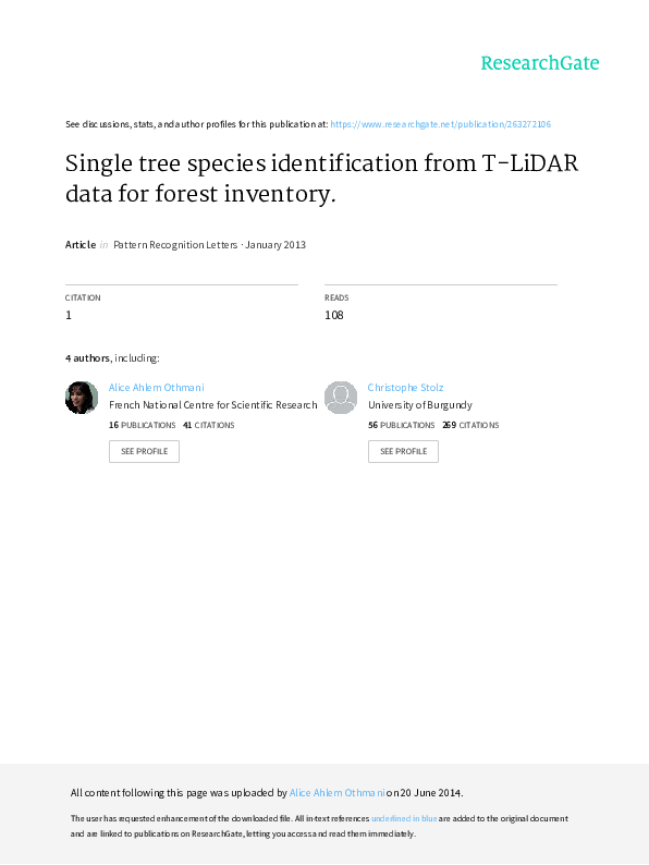 (PDF) Single tree species identification from T-LiDAR data for forest inventory