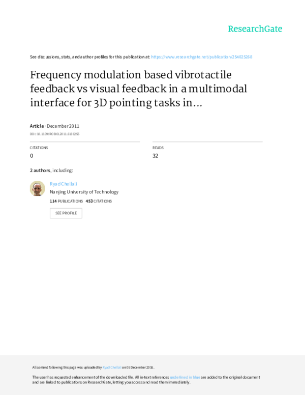 (PDF) Frequency modulation based vibrotactile feedback for 1-D and 2-D pointing tasks in virtual ...