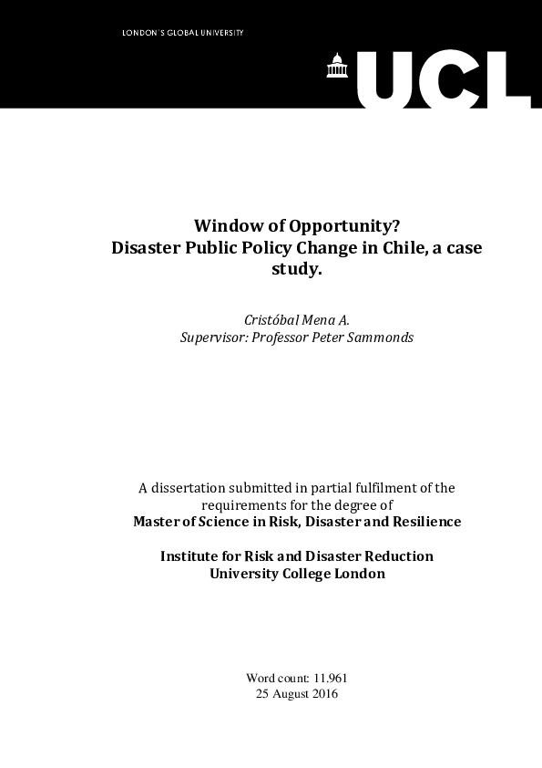 (PDF) Window of Opportunity? Disaster Public Policy Change in Chile, a ...