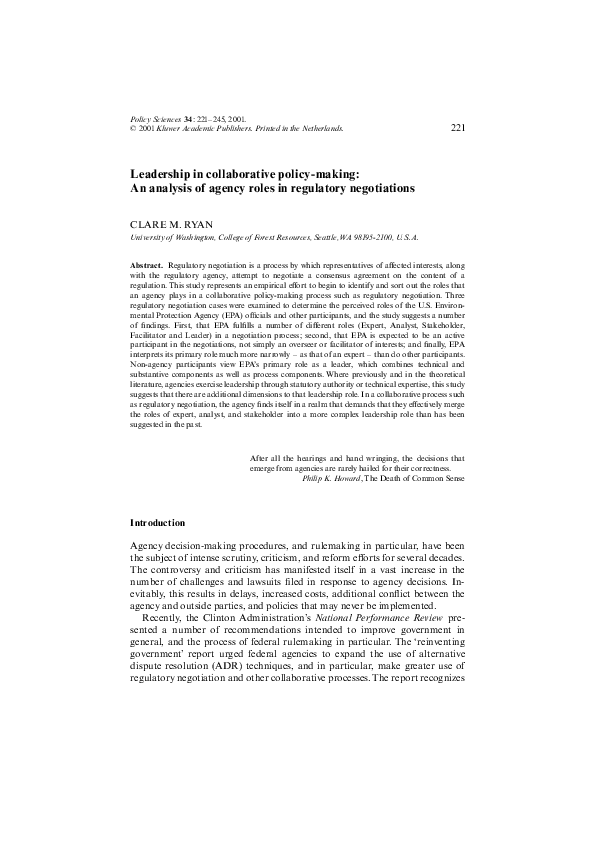 (PDF) Leadership in collaborative policy-making: An analysis of agency ...
