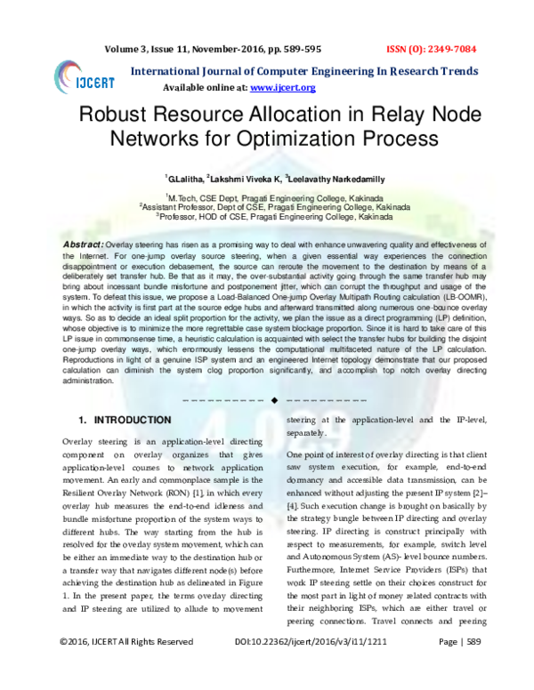 Pdf Robust Resource Allocation In Relay Node Networks For Optimization Process