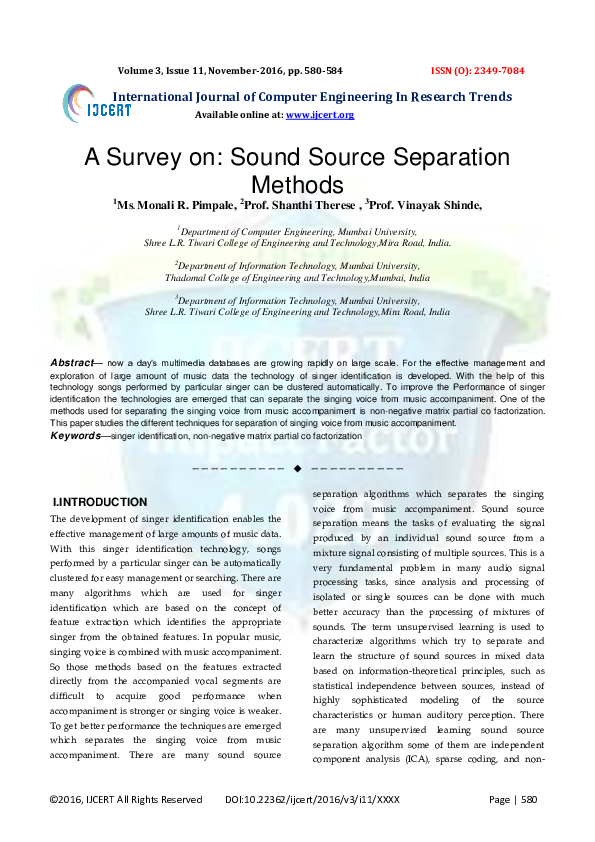 Pdf A Survey On Sound Source Separation Methods