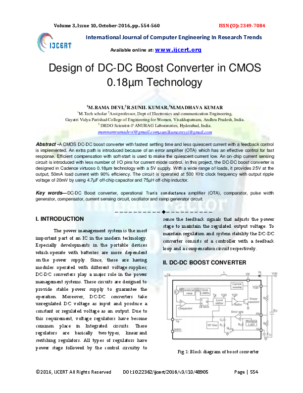 (PDF) Design of DC-DC Boost Converter in CMOS 0.18µm Technology