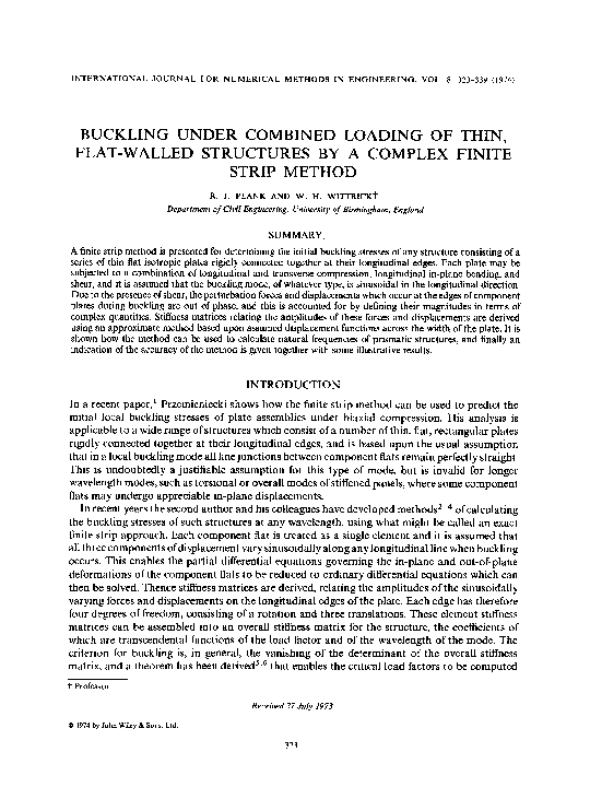 Pdf Buckling Under Combined Loading Of Thin Flat Walled Structures By A Complex Finite Strip