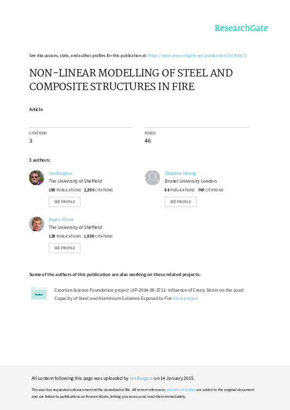 (PDF) Non-Linear Modelling of Steel and Composite Structures in Fire