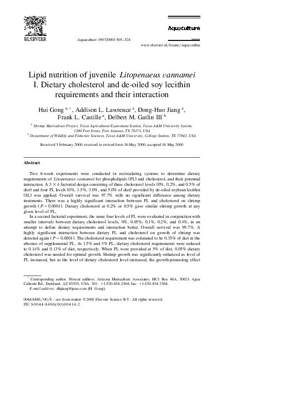 (PDF) Lipid nutrition of juvenile Litopenaeus vannamei