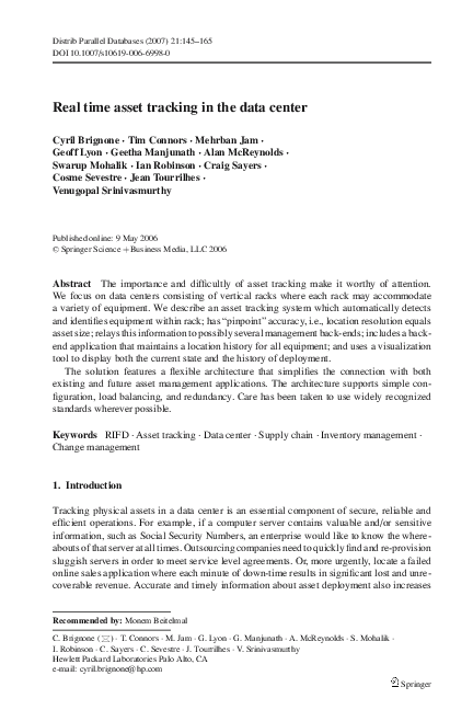 (PDF) Real time asset tracking in the data center