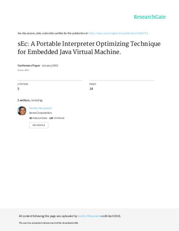 Pdf Sec A Portable Interpreter Optimizing Technique For Embedded Java Virtual Machine
