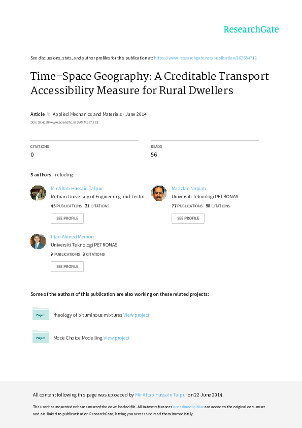 (PDF) Time-Space Geography: A Creditable Transport Accessibility ...