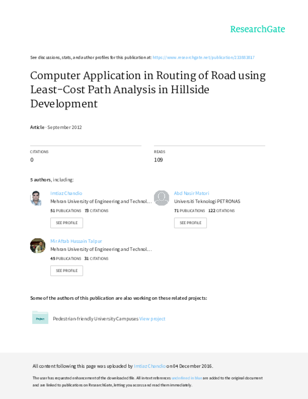 Pdf Computer Application In Routing Of Road Using Least Cost Path Analysis In Hillside Development