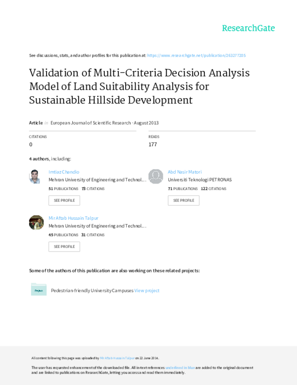 Pdf Validation Of Multi Criteria Decision Analysis Model Of Land Suitability Analysis For