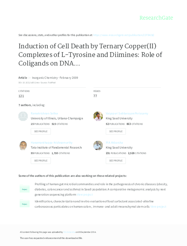 (PDF) Induction of cell death by ternary copper (II) complexes of l-tyrosine and diimines: role ...