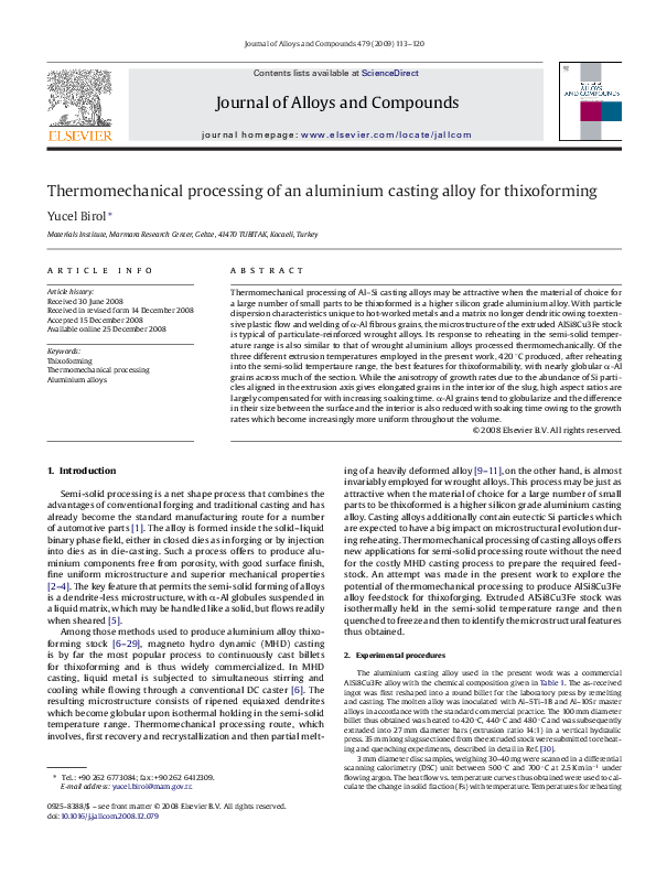 (PDF) Thermomechanical processing of an aluminium casting alloy for ...