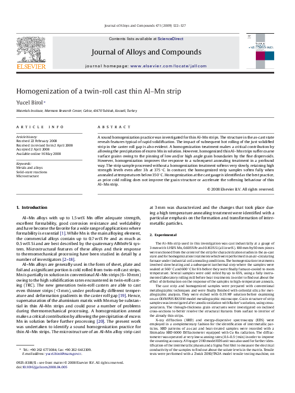 Pdf Homogenization Of A Twin Roll Cast Thin Al Mn Strip