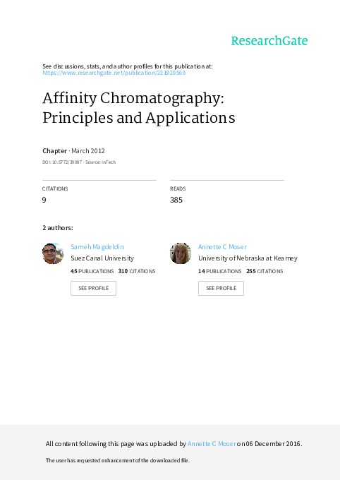 (PDF) Affinity chromatography: principles and applications