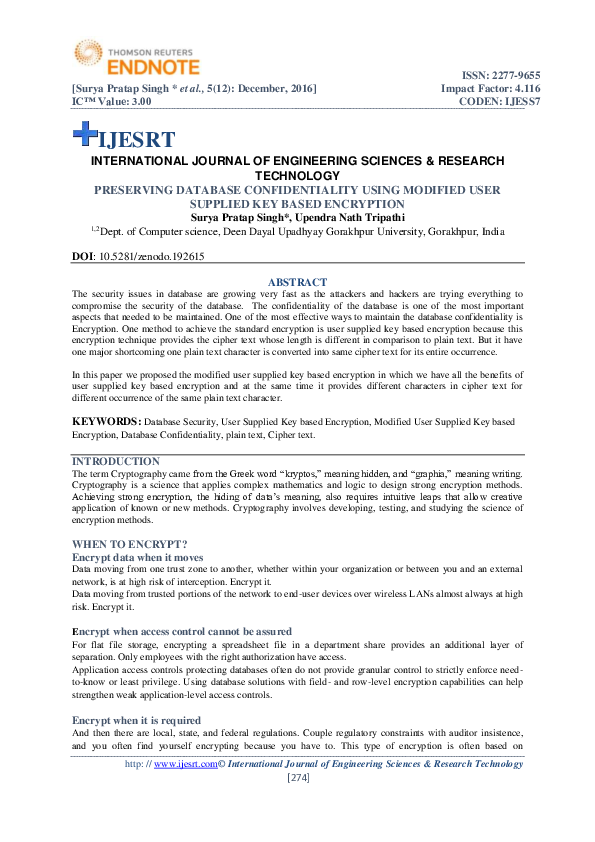 (PDF) PRESERVING DATABASE CONFIDENTIALITY USING MODIFIED USER SUPPLIED KEY BASED ENCRYPTION