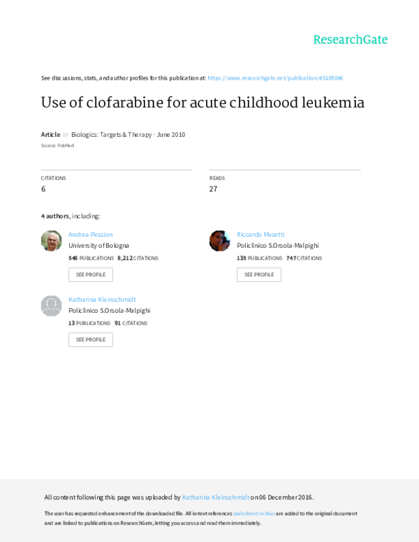 (PDF) Use of clofarabine for acute childhood leukemia