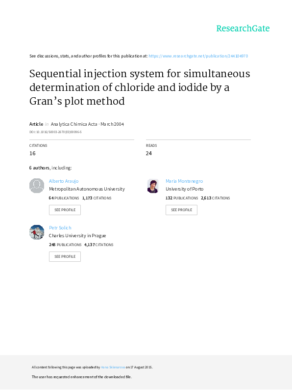 (PDF) Sequential injection system for simultaneous determination of chloride and iodide by a ...