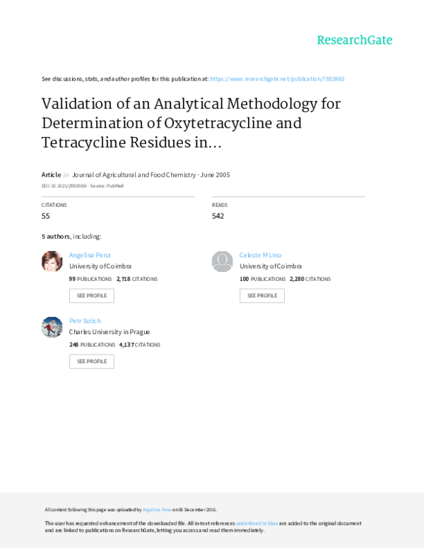 Pdf Validation Of An Analytical Methodology For Determination Of Oxytetracycline And