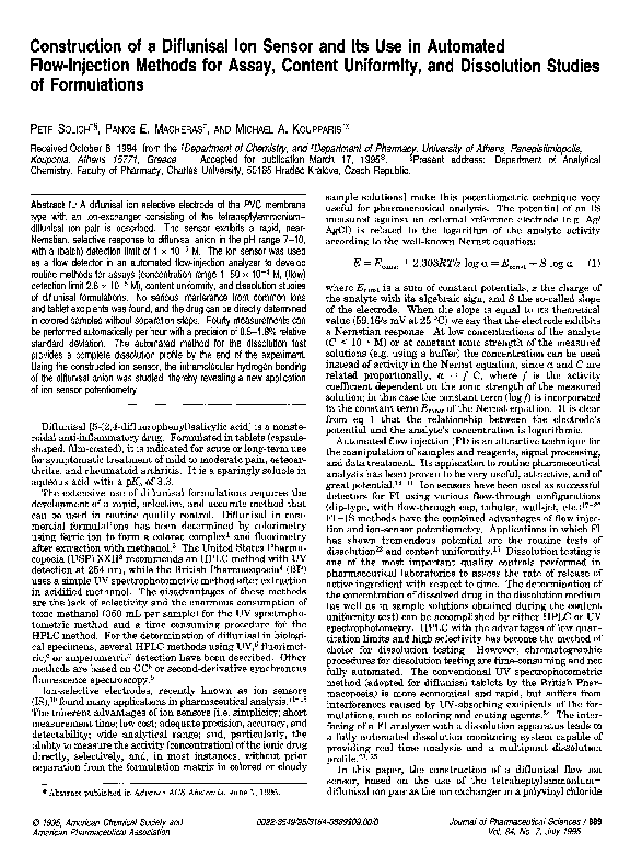 Pdf Construction Of A Diflunisal Ion Sensor And Its Use In Automated Flow Injection Methods