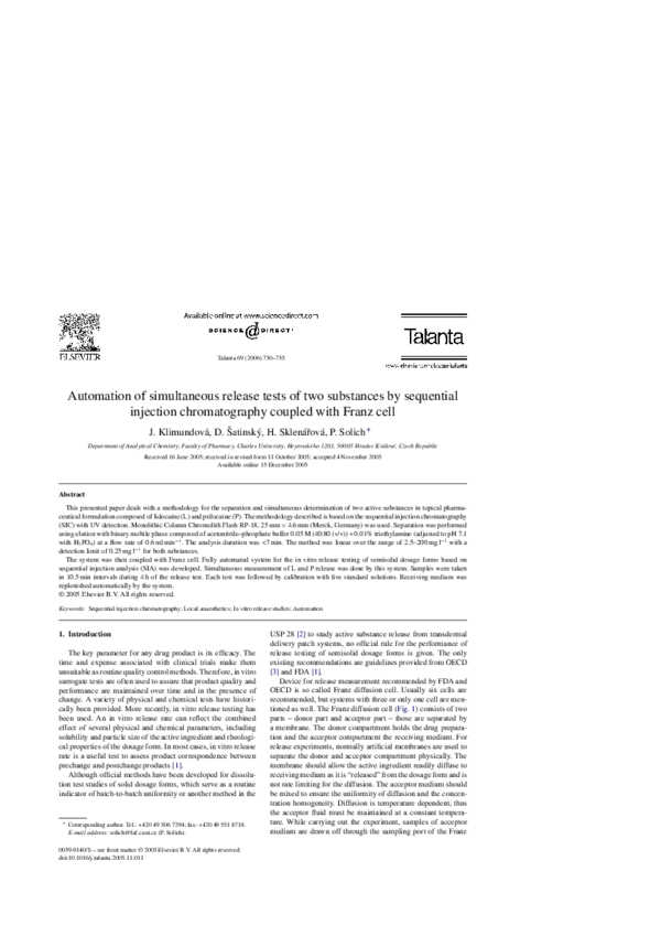 Pdf Automation Of Simultaneous Release Tests Of Two Substances By Sequential Injection