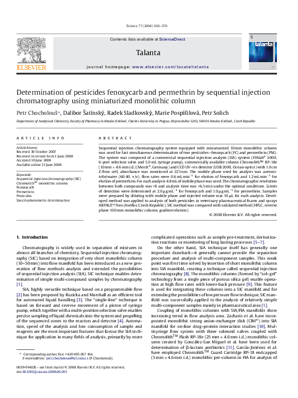 (PDF) Determination of pesticides fenoxycarb and permethrin by ...