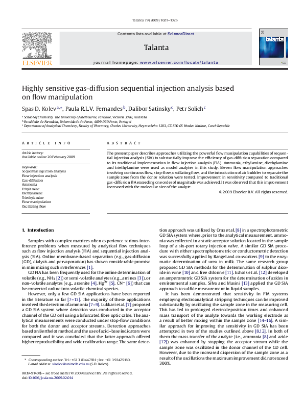 Pdf Highly Sensitive Gas Diffusion Sequential Injection Analysis Based On Flow Manipulation