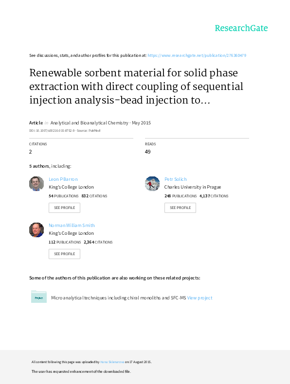 (PDF) Renewable sorbent material for solid phase extraction with direct coupling of sequential ...