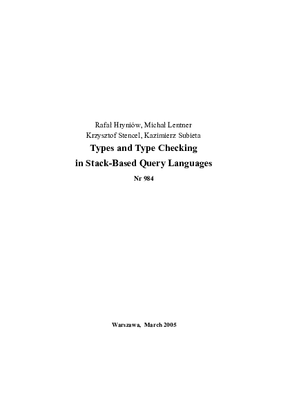 (PDF) Types and Type Checking in Stack-Based Query Languages