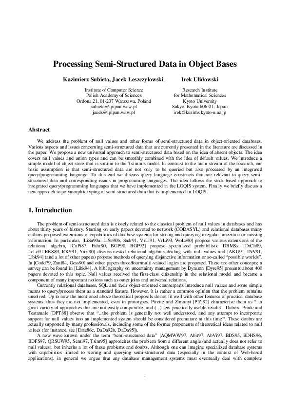 (PDF) Processing Semi-Structured Data in Object Bases