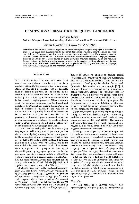 Pdf Denotational Semantics Of Query Languages Kazimierz Subieta