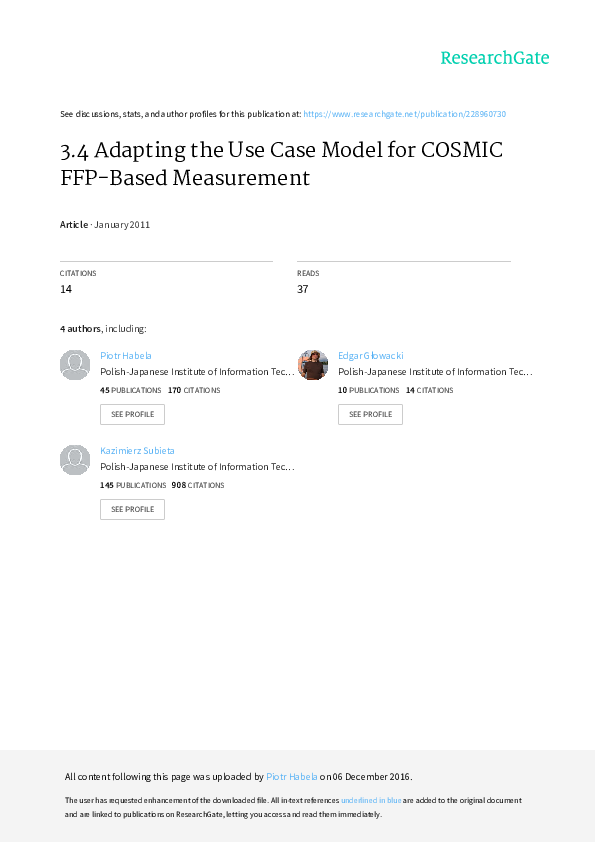 (PDF) 3.4 Adapting the Use Case Model for COSMIC FFP-Based Measurement