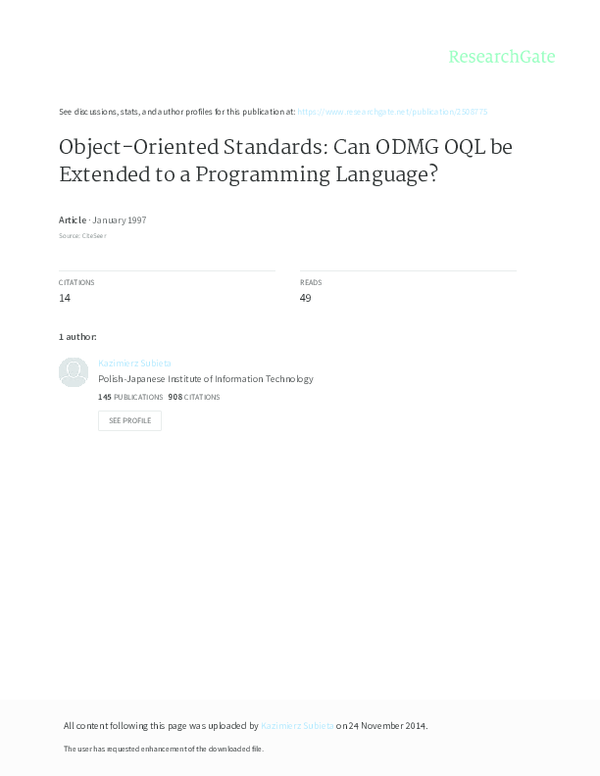 Pdf Object Oriented Standards Can Odmg Oql Be Extented To A Programming Language Kazimierz