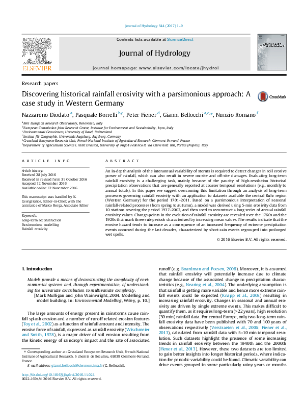 (PDF) Discovering historical rainfall erosivity with a parsimonious ...
