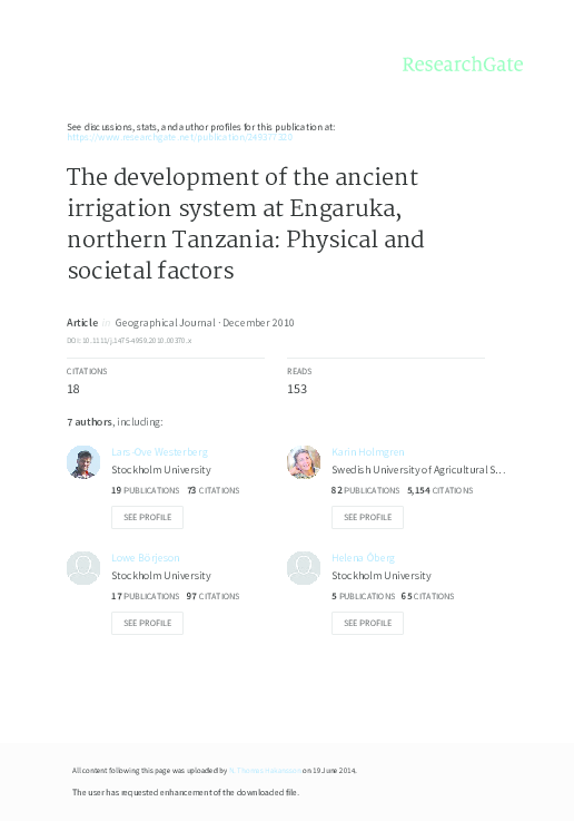 (PDF) The development of the ancient irrigation system at Engaruka ...