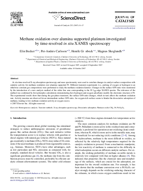 (PDF) Methane oxidation over alumina supported platinum investigated by ...