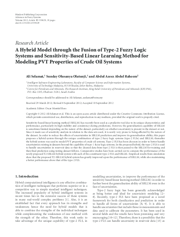 Pdf A Hybrid Model Through The Fusion Of Type 2 Fuzzy Logic Systems And Sensitivity Based