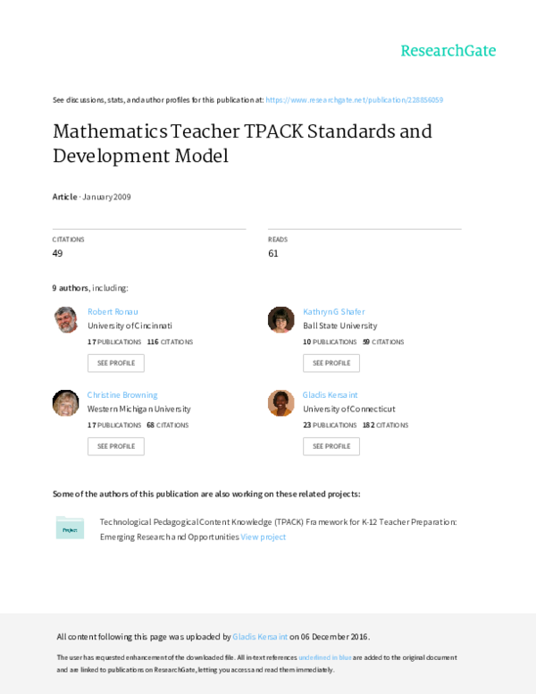 (PDF) Mathematics Teacher TPACK Standards and Development Model
