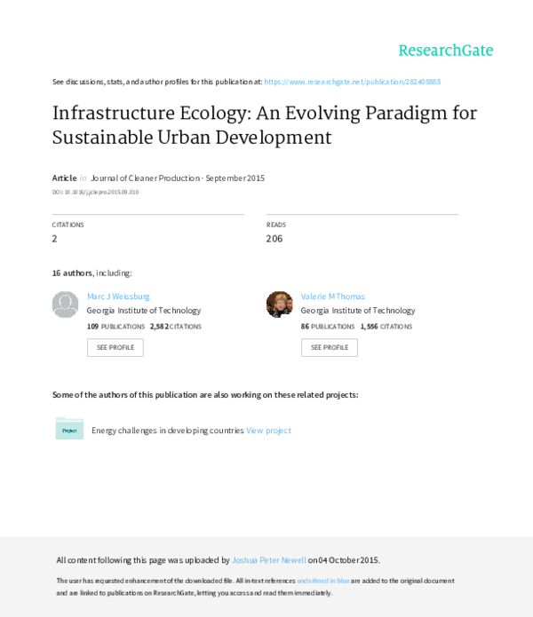 (PDF) Infrastructure Ecology: An Evolving Paradigm for Sustainable ...
