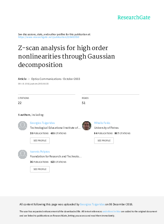 (PDF) Z-scan analysis for high order nonlinearities through Gaussian ...