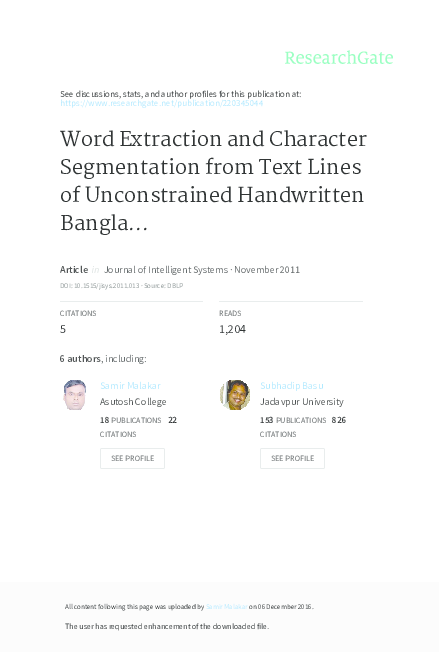 Pdf Word Extraction And Character Segmentation From Text Lines Of Unconstrained Handwritten