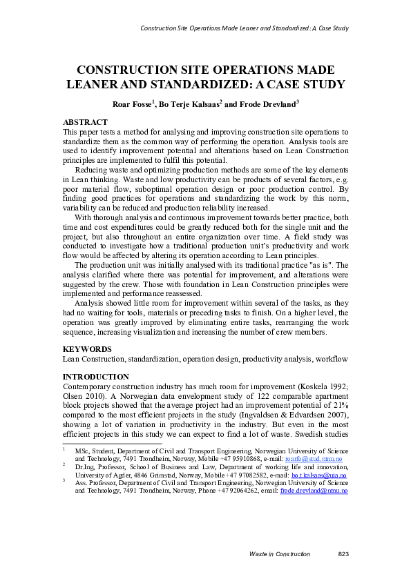 (PDF) Construction Site Operations Made Leaner and Standardized: A Case ...